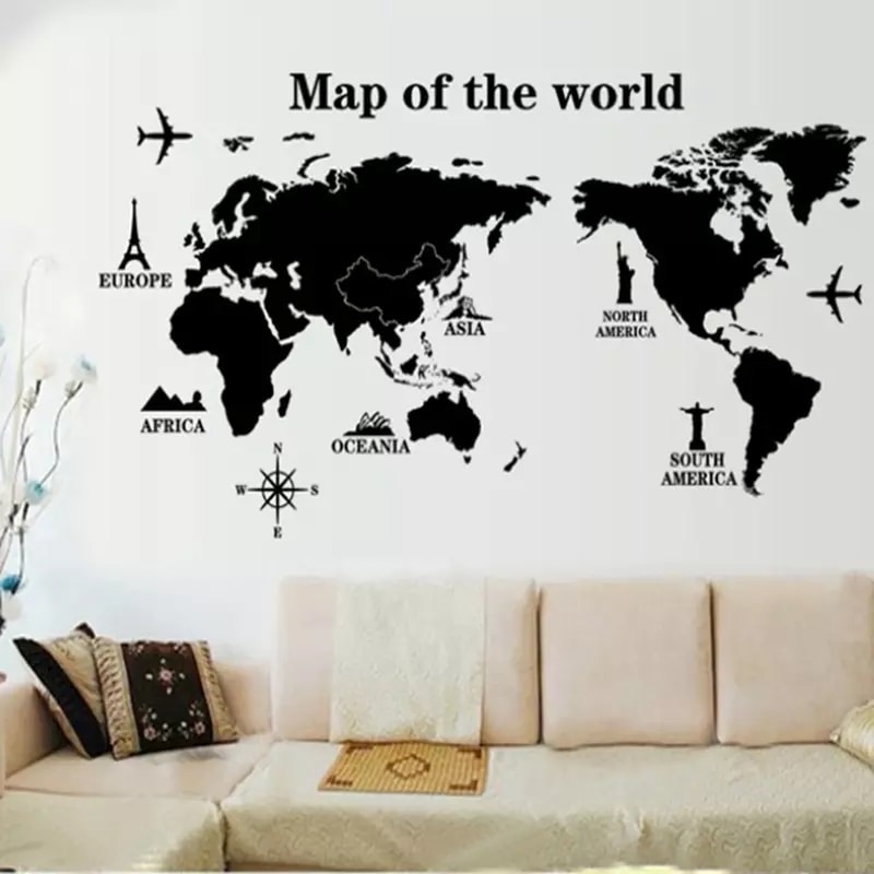 Sticker decorativ Harta Lumii cu cele 7 continente, PVC, 50 x 70 cm ...
