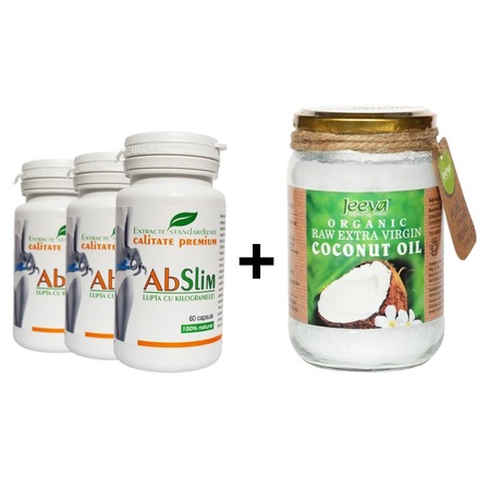 Pachet promo 3 x AbSlim - Capsula de Slabit 60 capsule + Ulei de Cocos ...