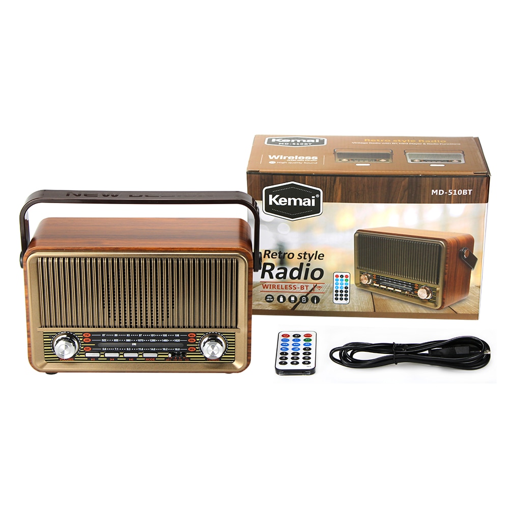 Radio Portabil Retro MD-510BT, Acumulator Incorporat, Telecomanda, Bluetooth, AUX, USB, TF Card ...
