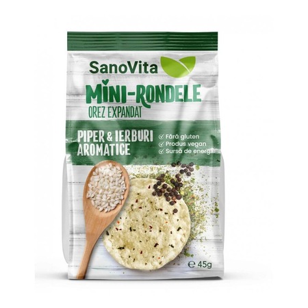 Mini-Rondele Orez Expandat SanoVita, cu Piper si Ierburi, 45 g - eMAG.ro