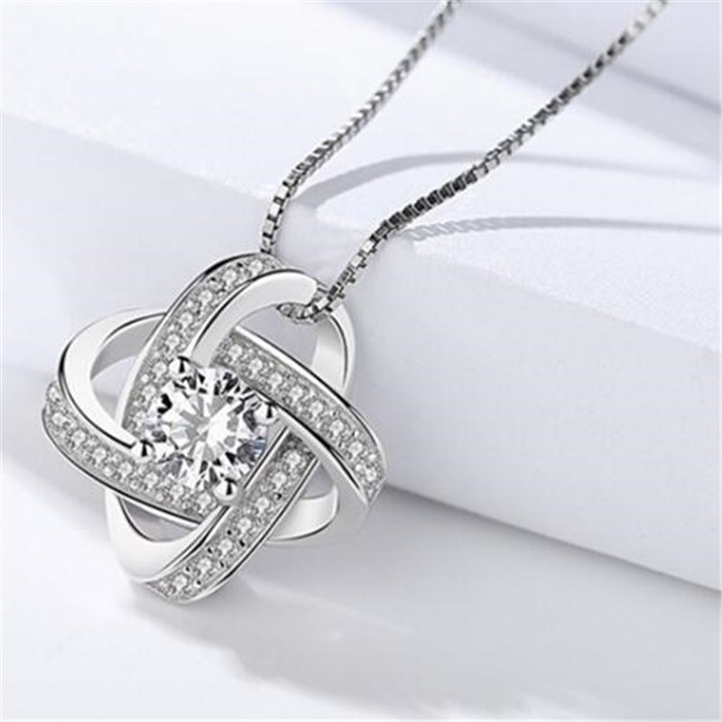 Колие ASKSA, С покритие от бяло злато, Кръгла висулка с циркон, Сребро, Проба 925 - eMAG.bg