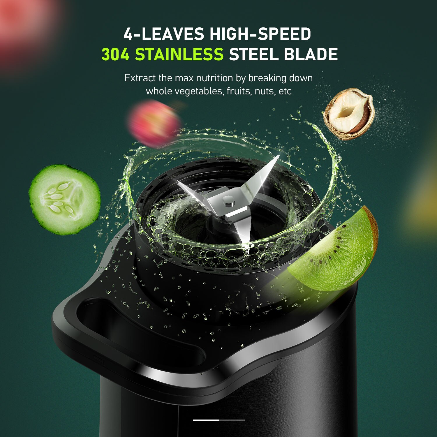 Blender Smoothie HadinEEon, 3 viteze, Fara BPA, 300W, Otel inoxidabil ...