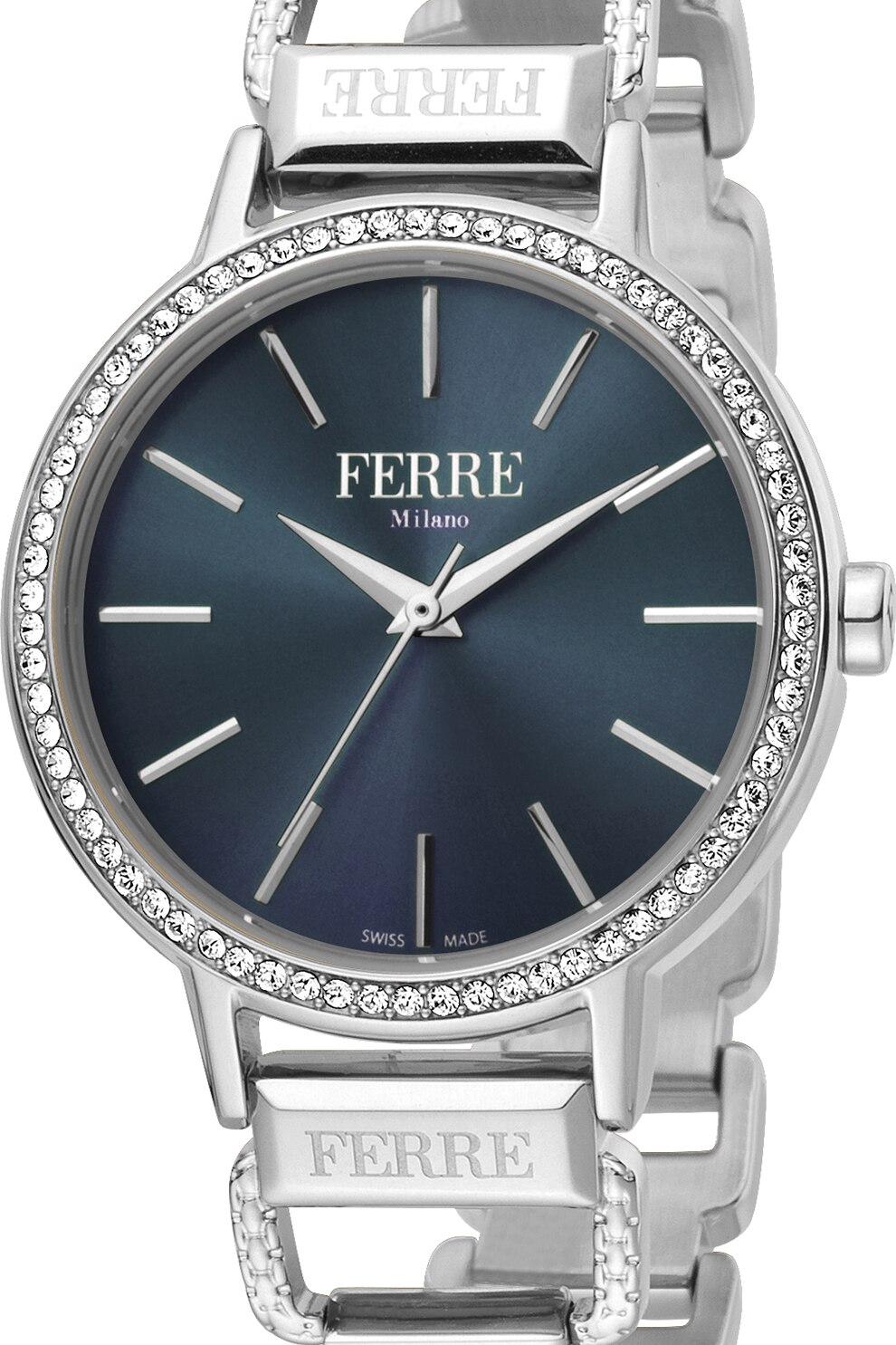 Ferre Milano, Часовник с метална верижка и кристали, Сребрист - eMAG.bg