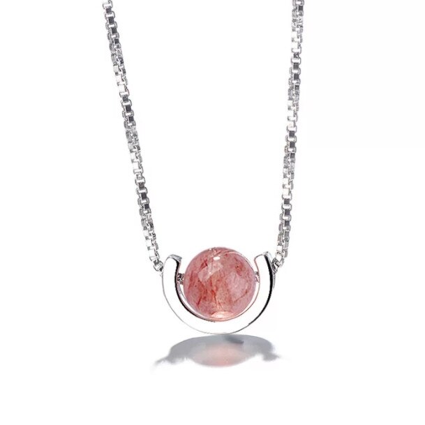 Lantisor argint, CRM, cu piatra cuart, roz - eMAG.ro