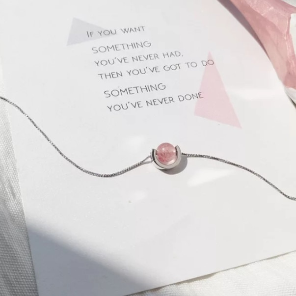 Lantisor argint, CRM, cu piatra cuart, roz - eMAG.ro