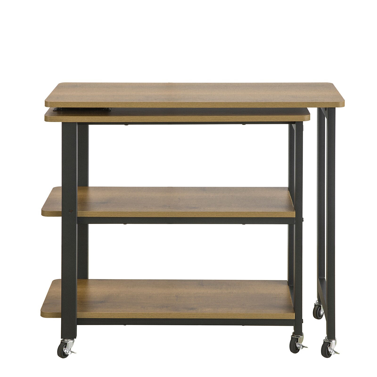 Masa laterala cu roti, SoBuy, FWT83-PF, 80 x 30 x 69 cm, Metal, Maro ...