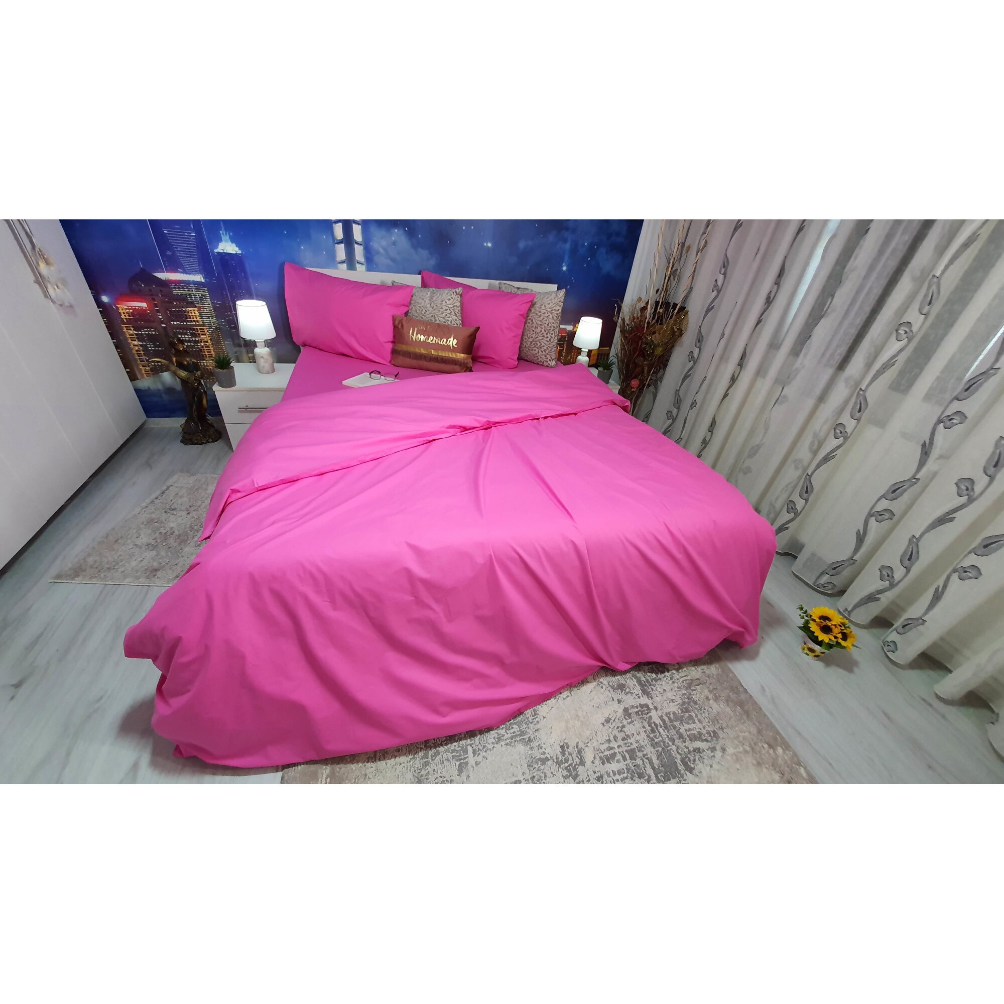 Set Lenjerie de pat, Casa Bumbac Textil by Edural, roz ciclam,2 ...