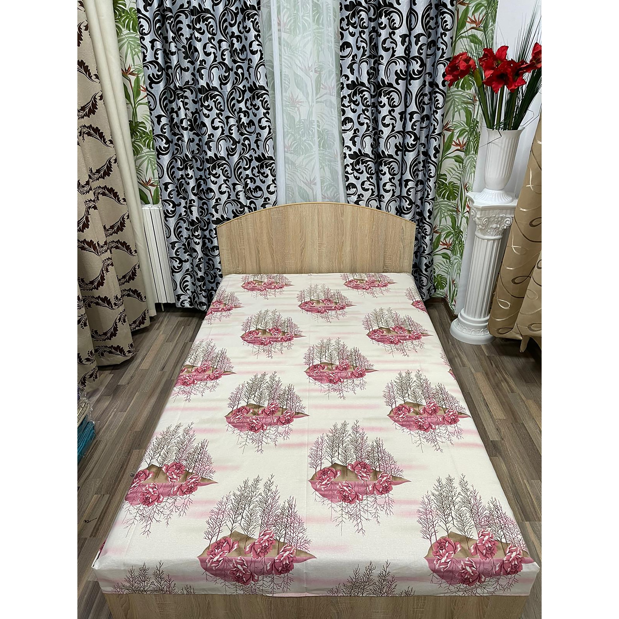 Cearceaf alb/roz 250x215cm pat dublu, pentru saltea mai mare de 180cm ...