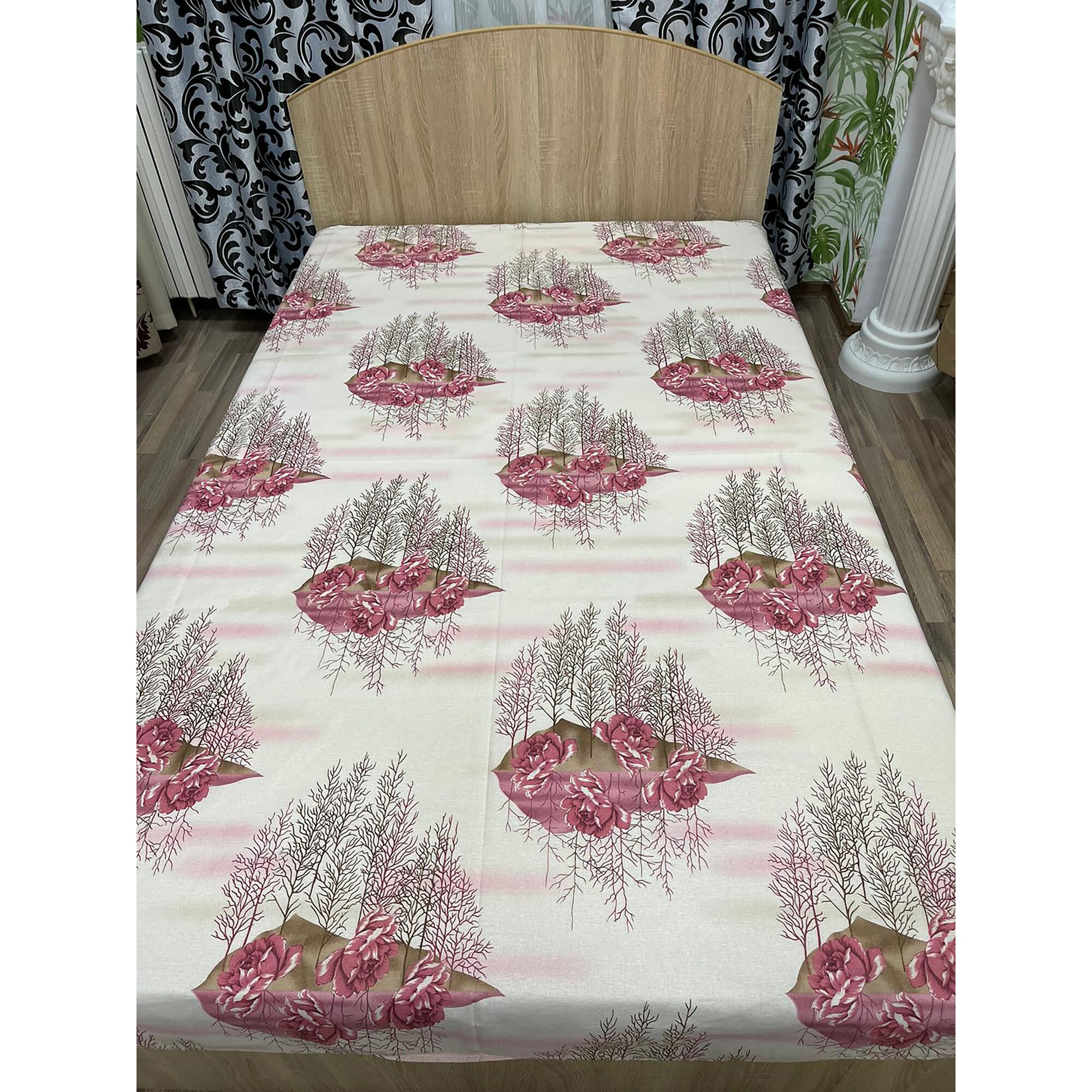 Cearceaf alb/roz 250x215cm pat dublu, pentru saltea mai mare de 180cm ...