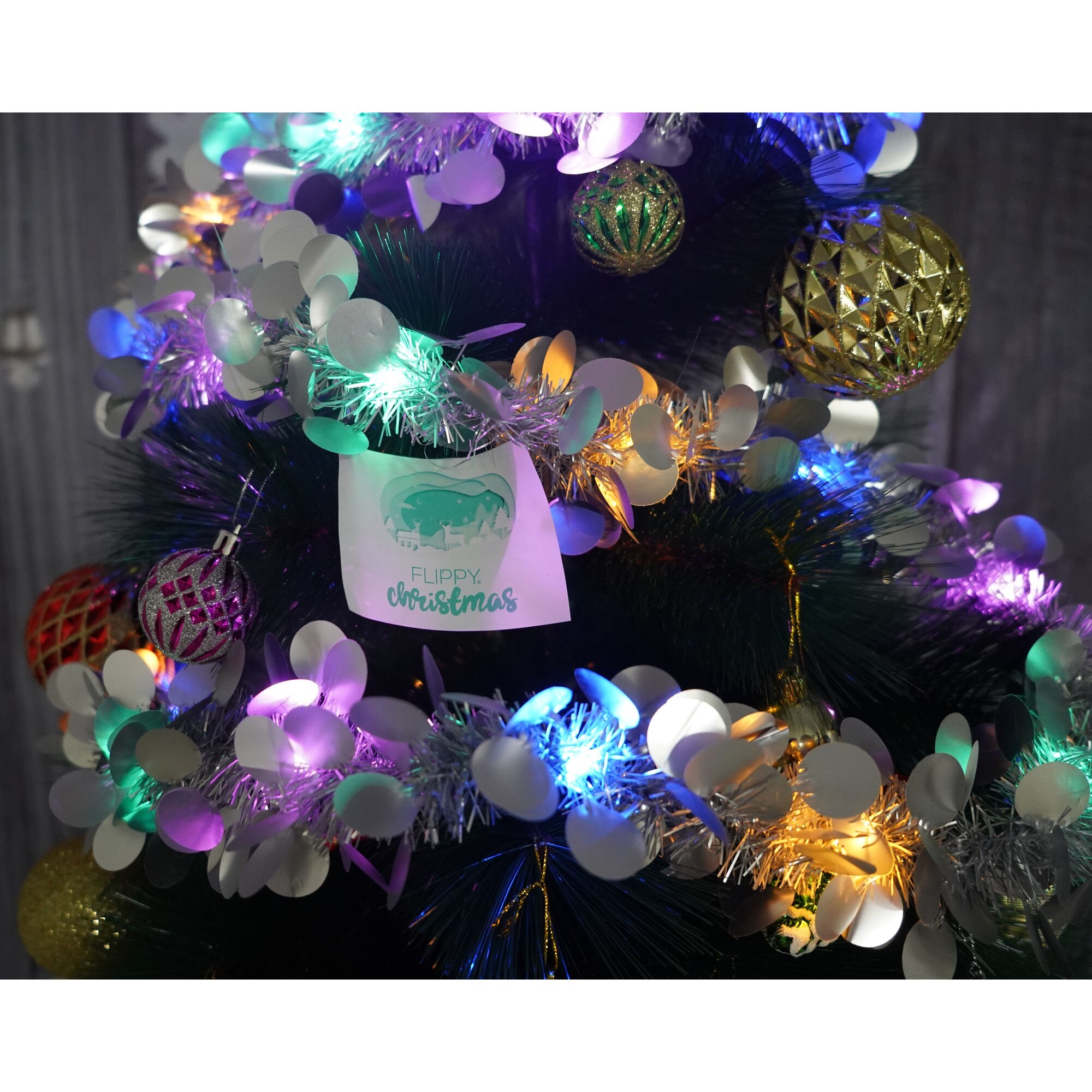 Flippy Karácsonyi girland LED-el, ezüst, kerek flitteres modell, 2 m x ...