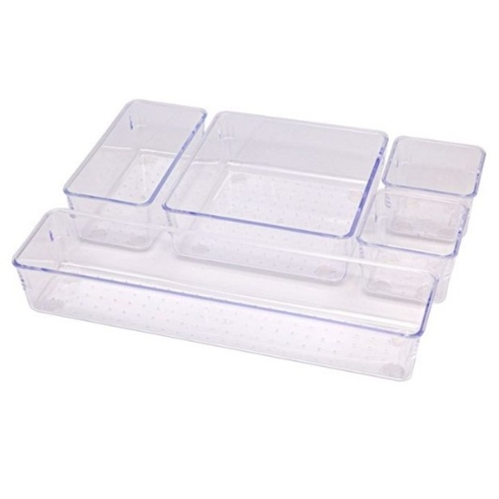 OEM 5 darabos fiók rendszerező doboz készlet, átlátszó - eMAG.hu