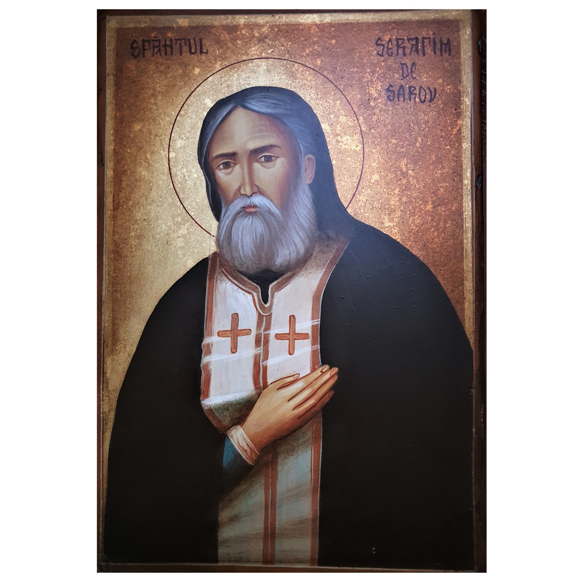 Икона рисувана върху дърво Св. Серафим Саровски, Opait Crafts, 22x18cm ...