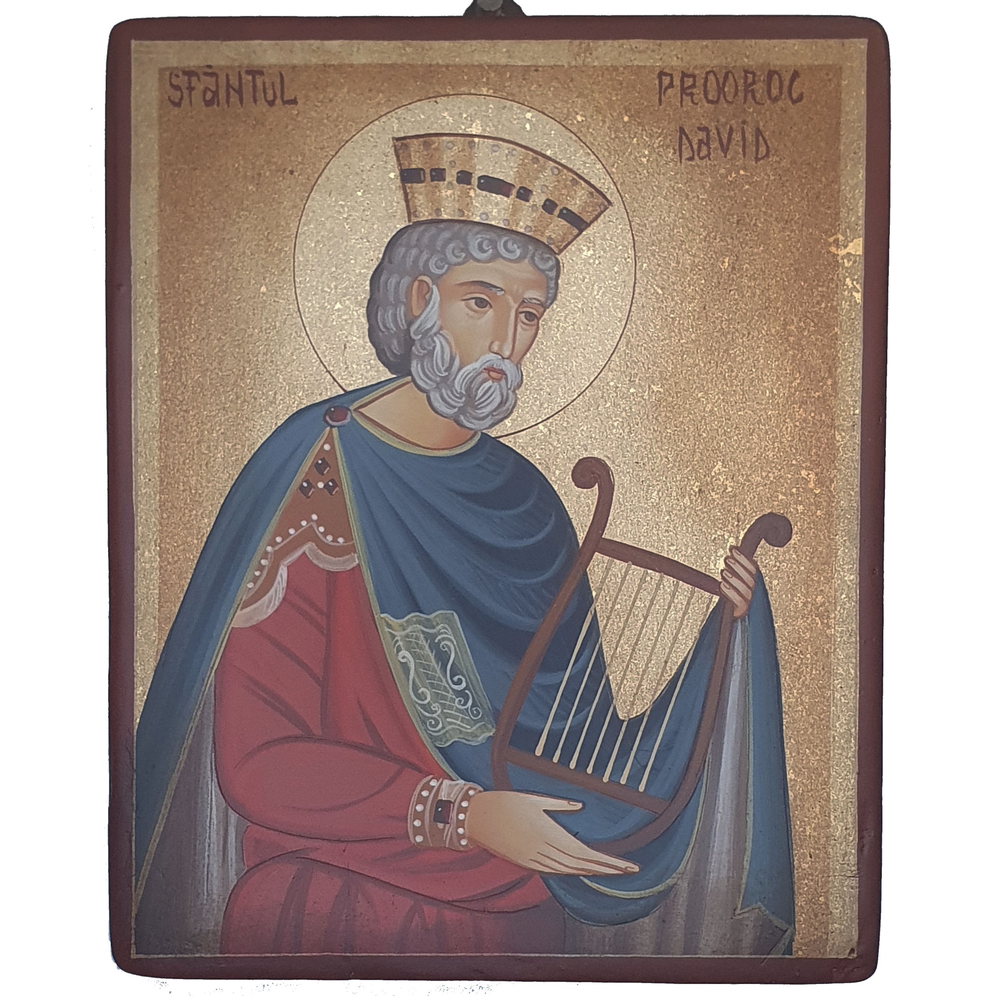 Icoana pictata pe lemn Sf. Prooroc David, Artizanat Opait, 22x18cm ...