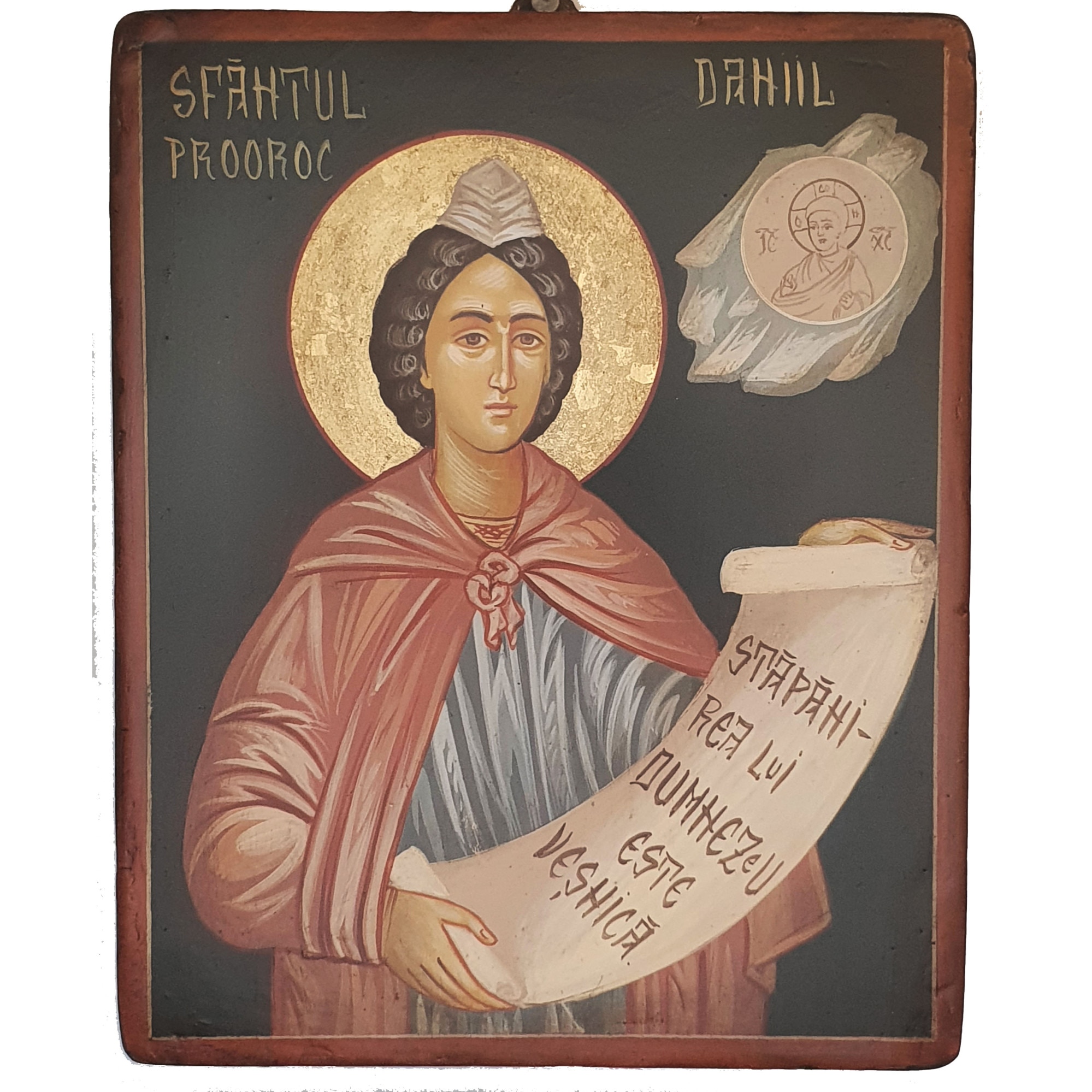 Icoana pictata pe lemn Sf. Prooroc Daniil, Artizanat Opait, 22x18cm ...