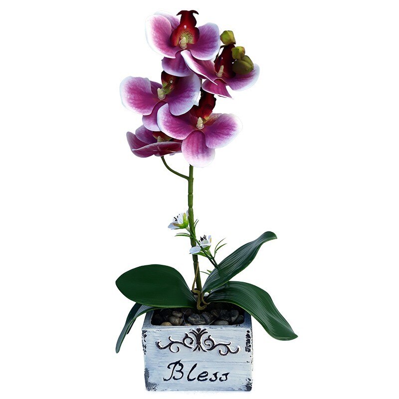 Ghiveci din ceramica cu orhidee alb/mov, 12x35cm - eMAG.ro