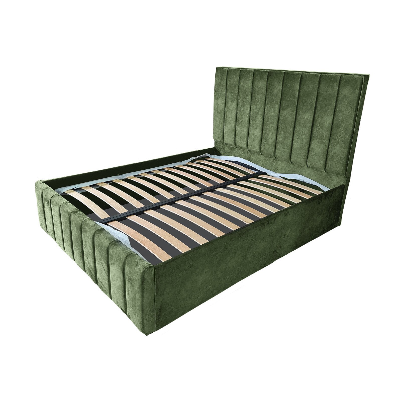 Pat dublu cu somiera, Beds Place, Diego V2 Verde, 140x200 cm, H130 cm ...