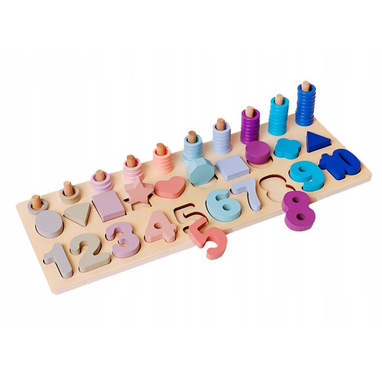 Set puzzle 3 in 1, Numere si forme, Lemn, Multicolor - eMAG.ro