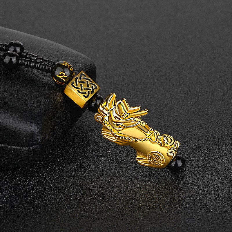 Lant Feng Shui Pi Xiu obsidian gravat cu mantre bogatie si noroc - eMAG.ro