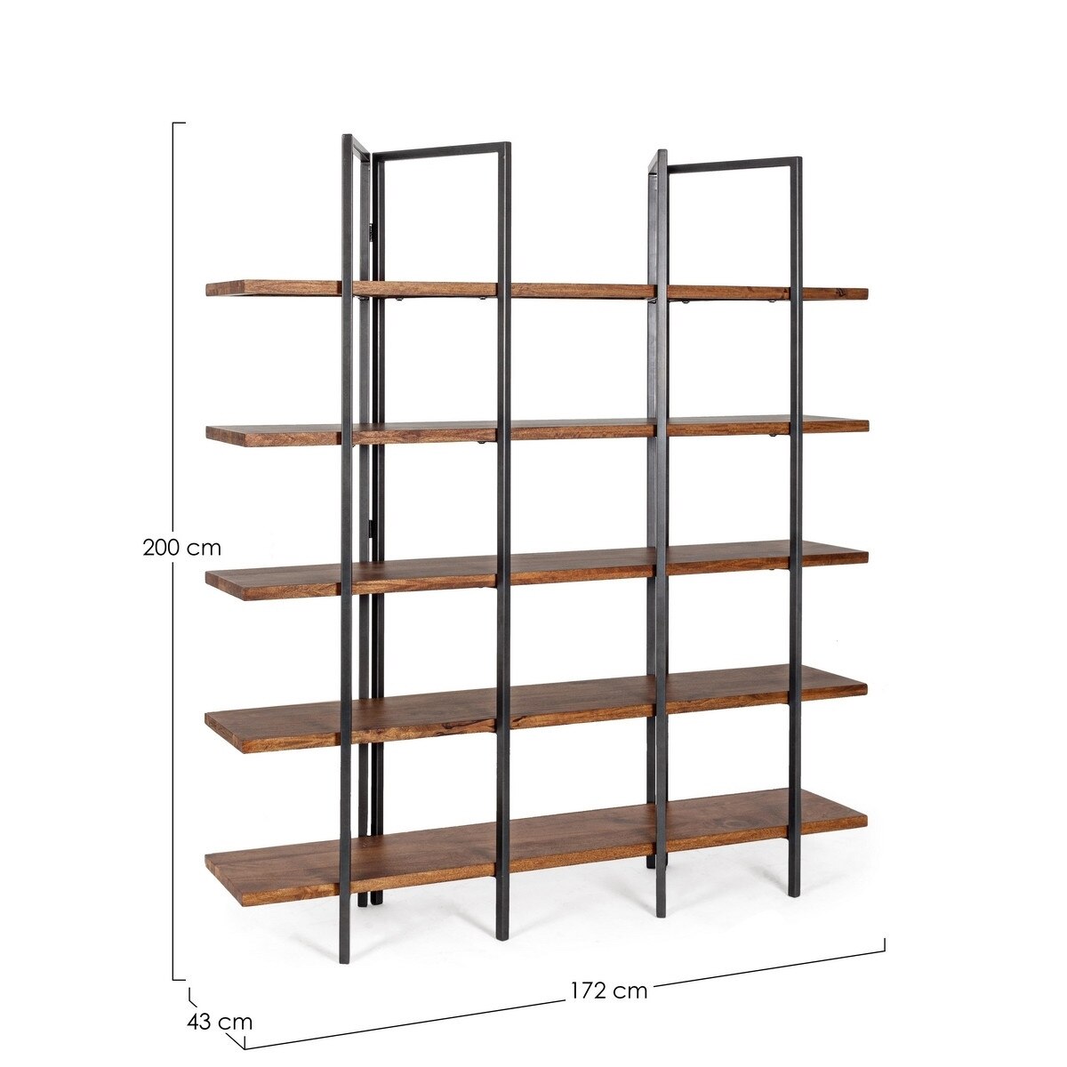 Raft 5 polite din fier negru cu polite lemn mango maro Jupiter 172 cm x ...