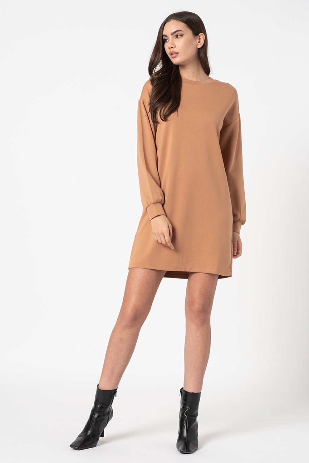 Only, Rochie tip bluza sport cu maneci cazute Scarlett, Bej inchis, L ...