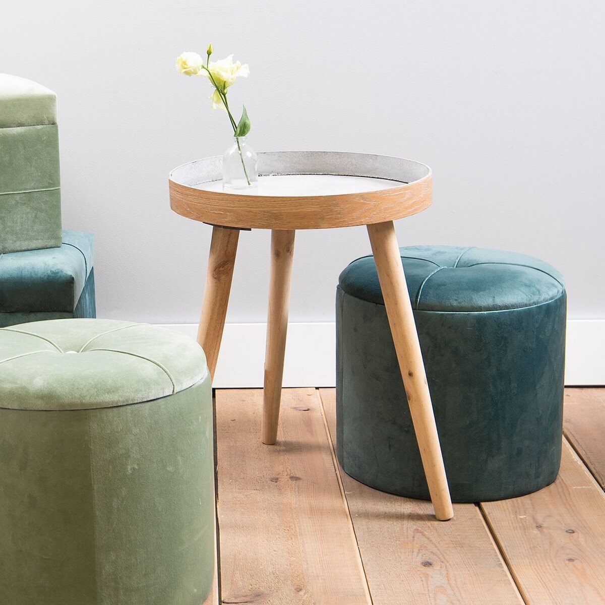 Taburet cu spatiu depozitare din catifea verde Ø 35 cm x 29 h - eMAG.ro
