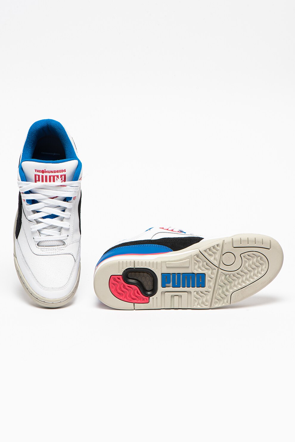 Puma, Спортни обувки Palace Guard от кожа и велур с цветен блок, Бял ...