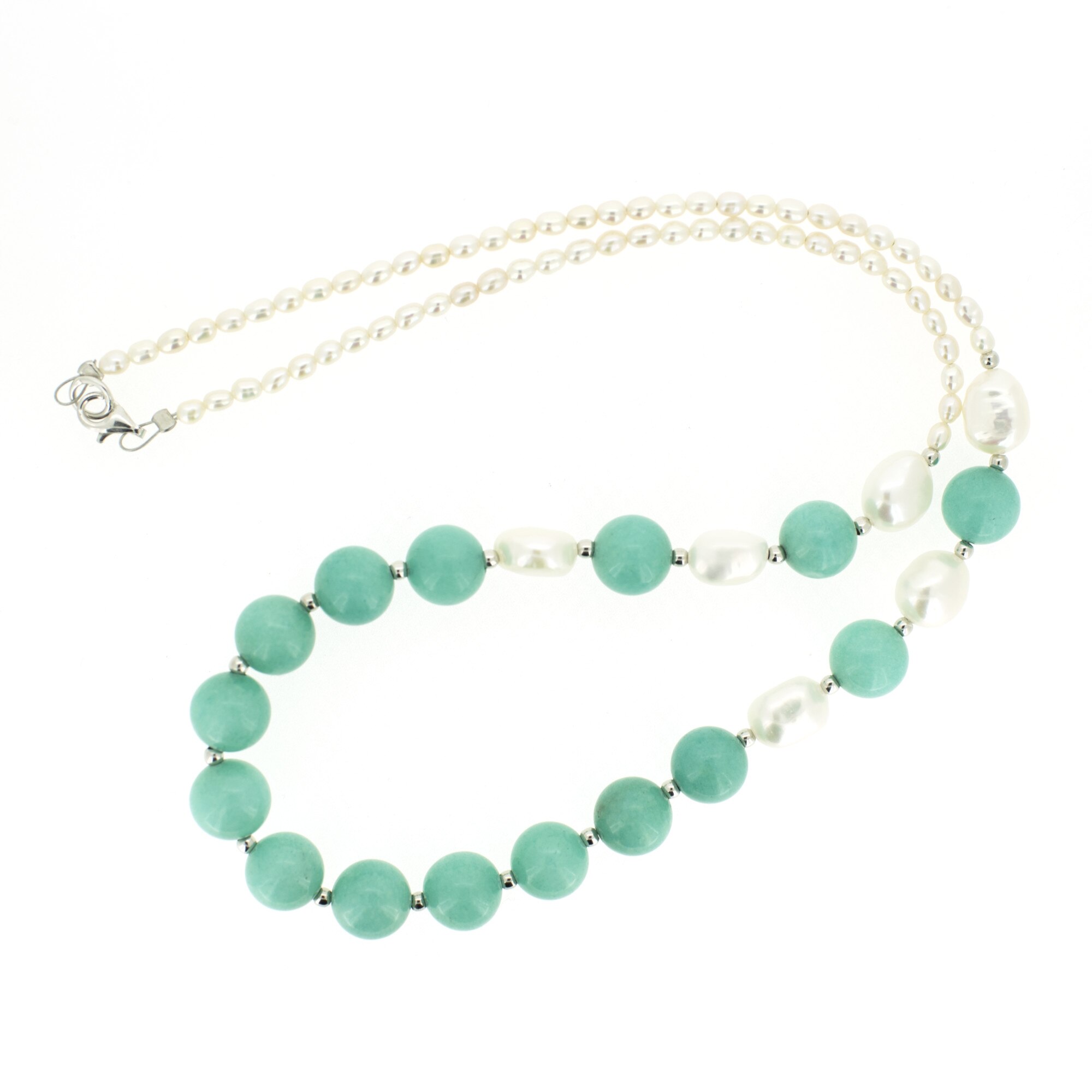 Colier jad colorat verde rotund 10 mm, perle apa dulce, argint - eMAG.ro