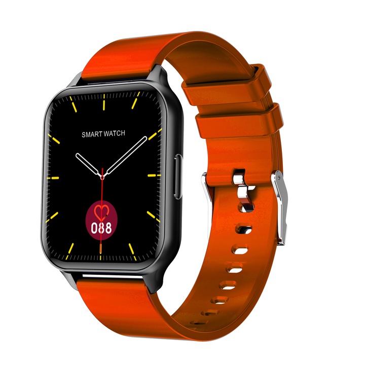 Ceas SmartWatch iQuality 26 Orange, Termometru, Monitorizare Ritm ...