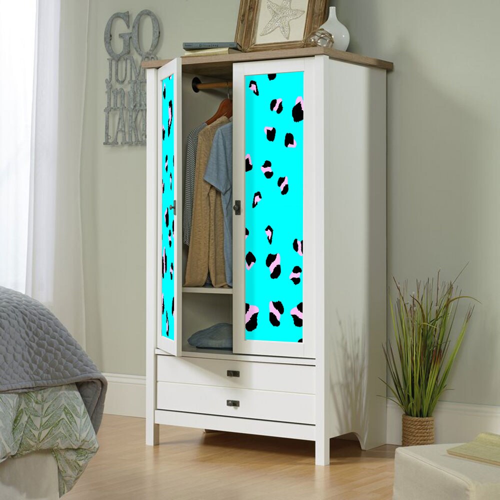 Autocolant Art Star pentru mobilier, Animal print pe fundal turcoaz ...