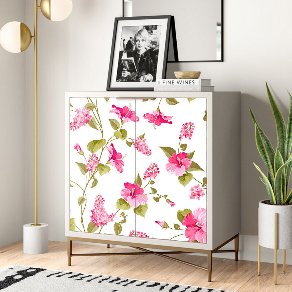 Autocolant Art Star pentru mobilier, Flori roz de primavara, Pattern ...