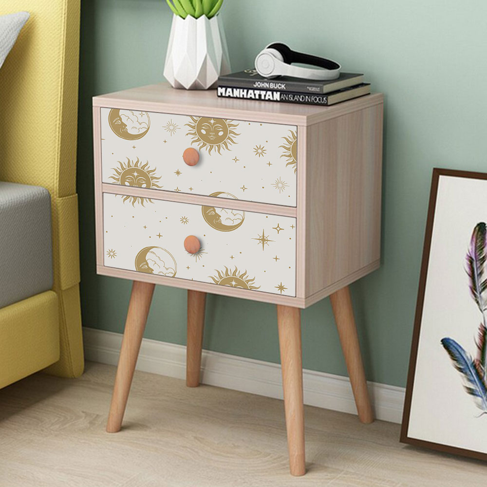 Autocolant Art Star pentru mobilier, Soare si luna pe fundal alb ...