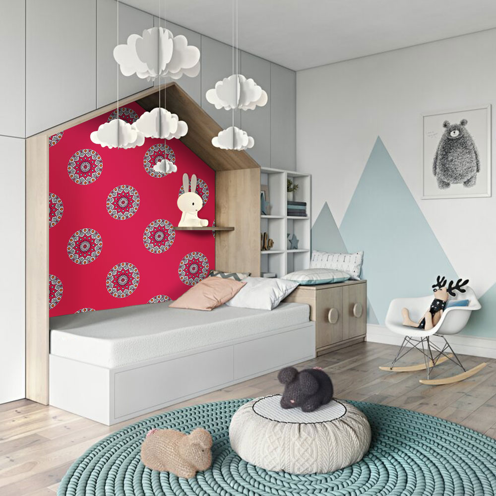 Autocolant Art Star pentru mobilier, Cercuri tribale pe fundal rosu ...