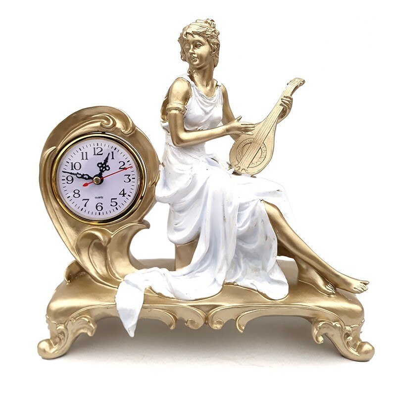 Ceas cu statueta din rasina reprezentand o fata cu mandolina, 28 cm ...