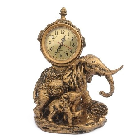 Statueta reprezentand un elefant cu pui din rasina, cu ceas din plastic ...
