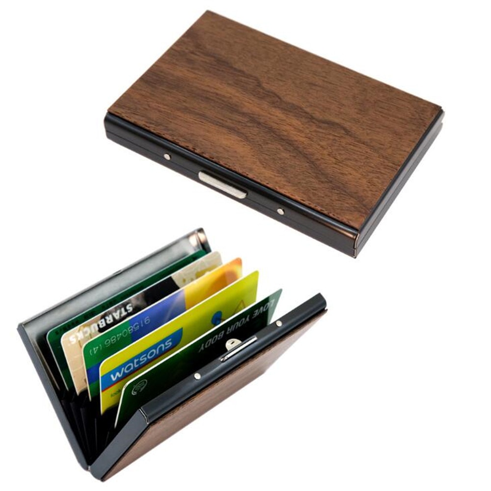 Portcard securizat RFID lemn si inox unisex, ASKSA, Compartiment 6 ...