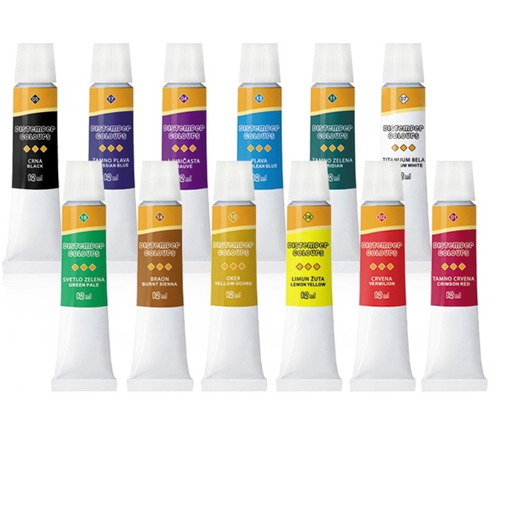 Set 12 tempera guase pentru copii, rezistente la expunere solara, 12 ml ...