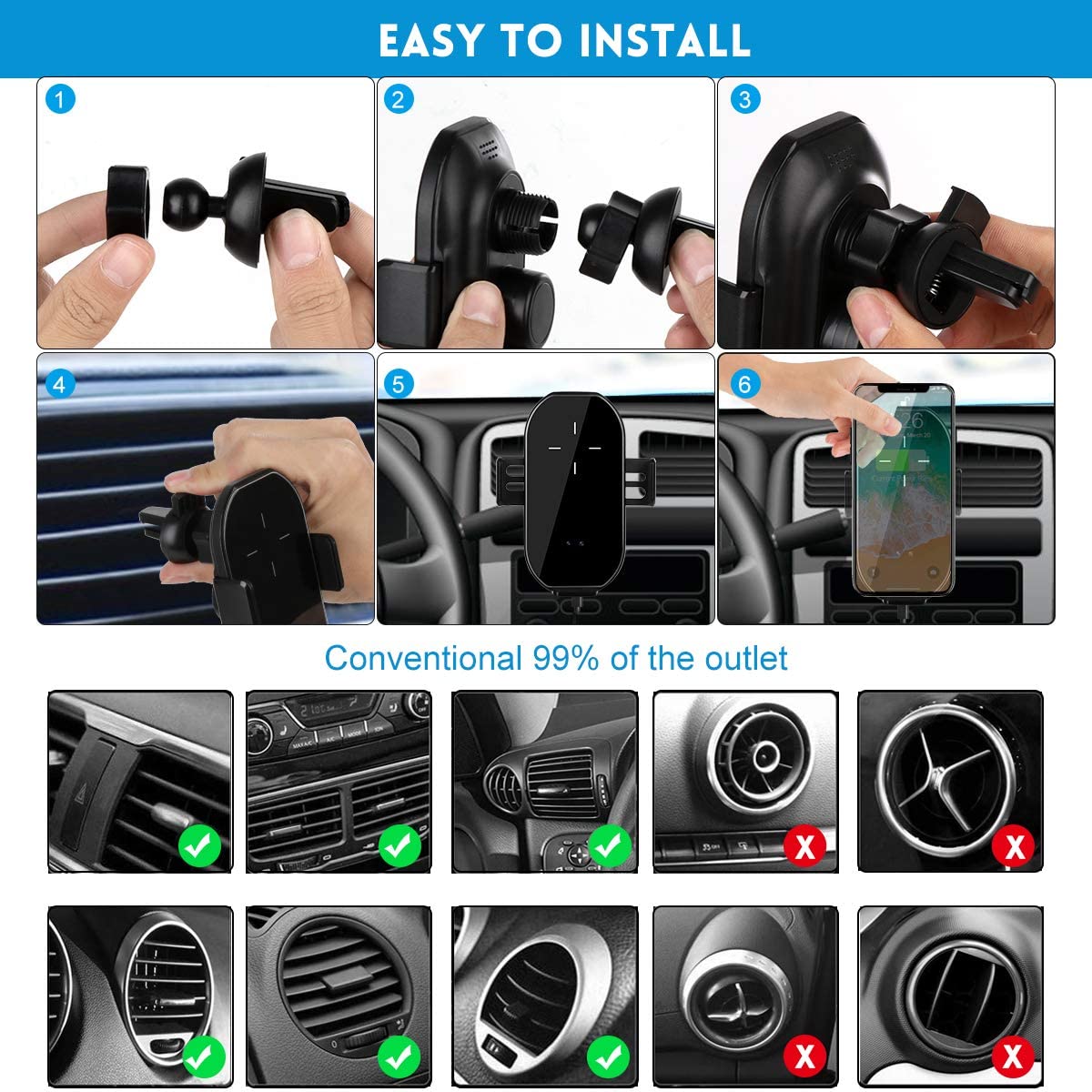 Incarcator telefon auto fara fir cu suport,10W Qi Incarcare rapida ...