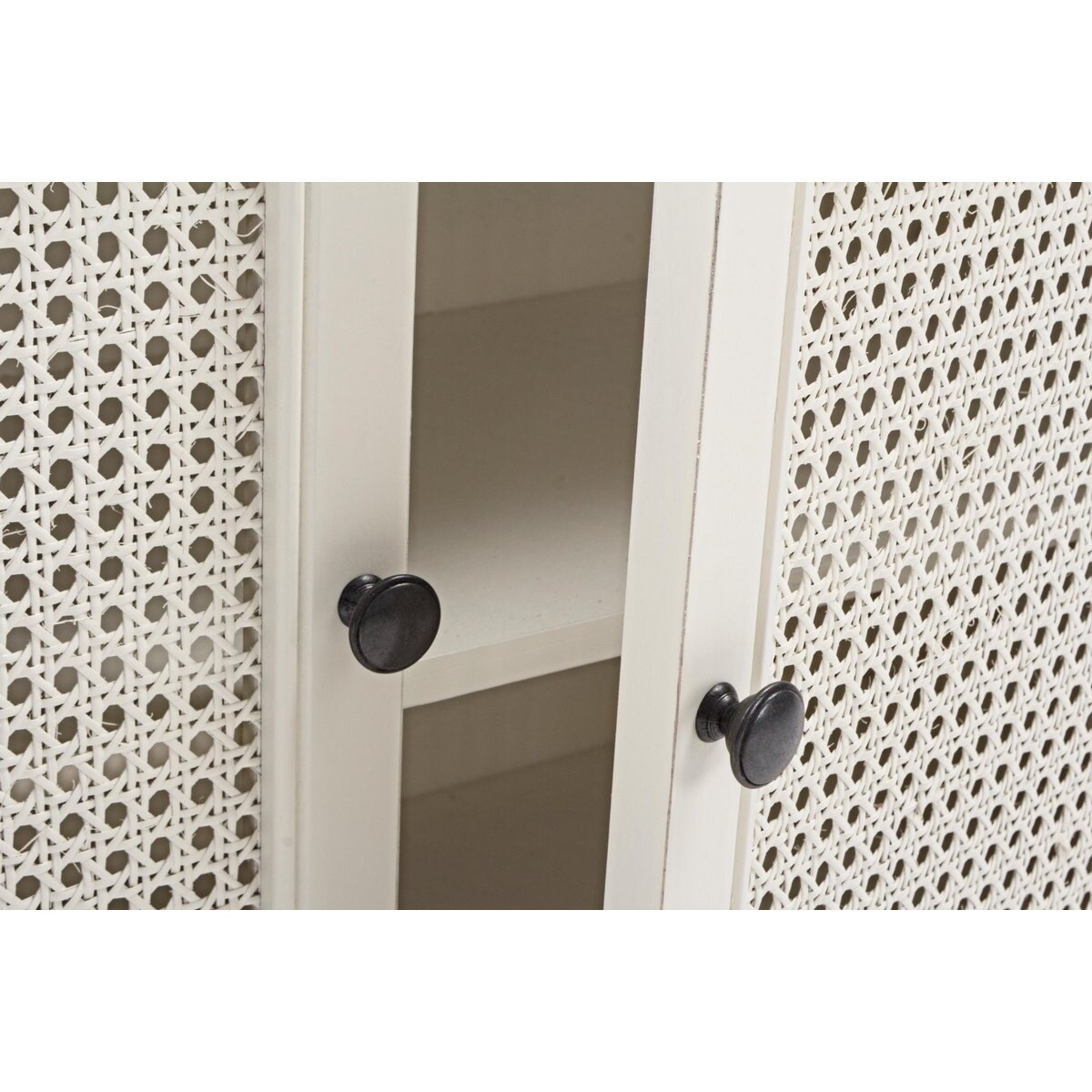 Comoda cu 2 sertare 2 usi din lemn alb si insertii rattan Amabel 100 cm ...