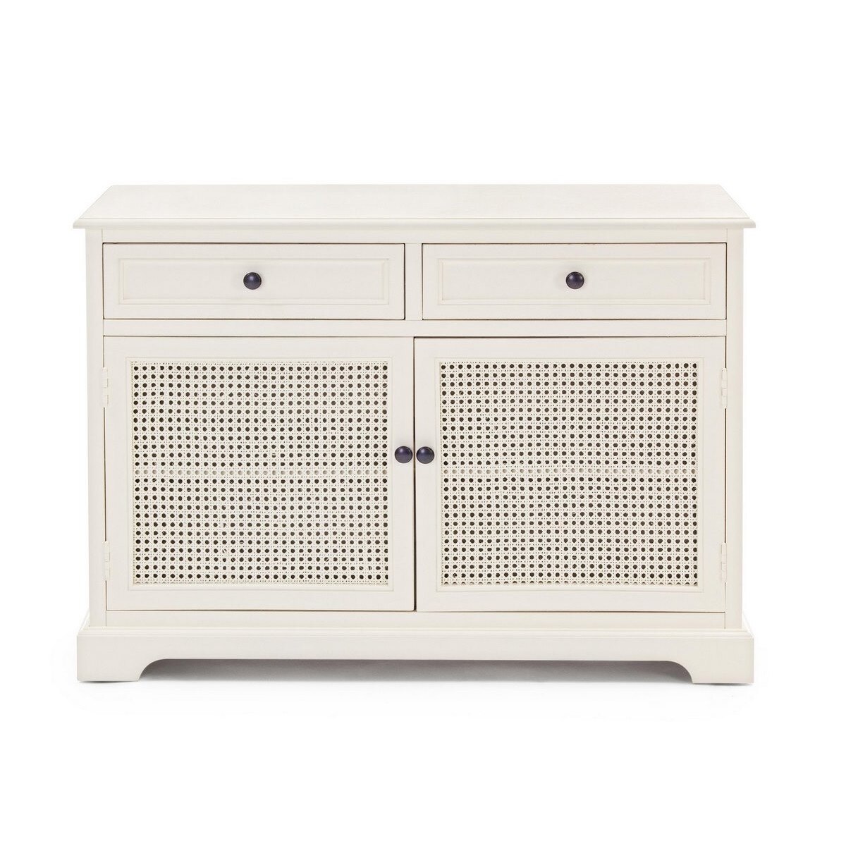 Comoda cu 2 sertare 2 usi din lemn alb si insertii rattan Amabel 100 cm ...