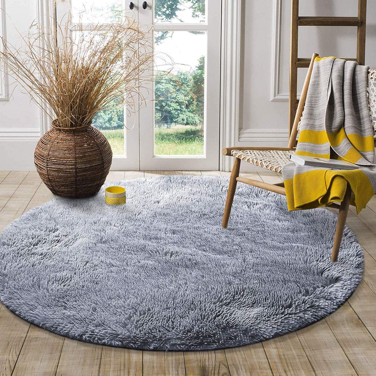 Covor rotund, plus pufos, moale, compatibil orice camera,120cm, Gri ...