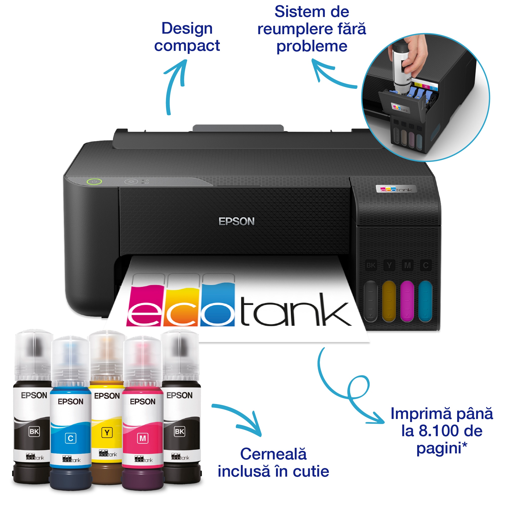 Imprimanta inkjet color Epson EcoTank L1210 CISS, A4 - eMAG.ro