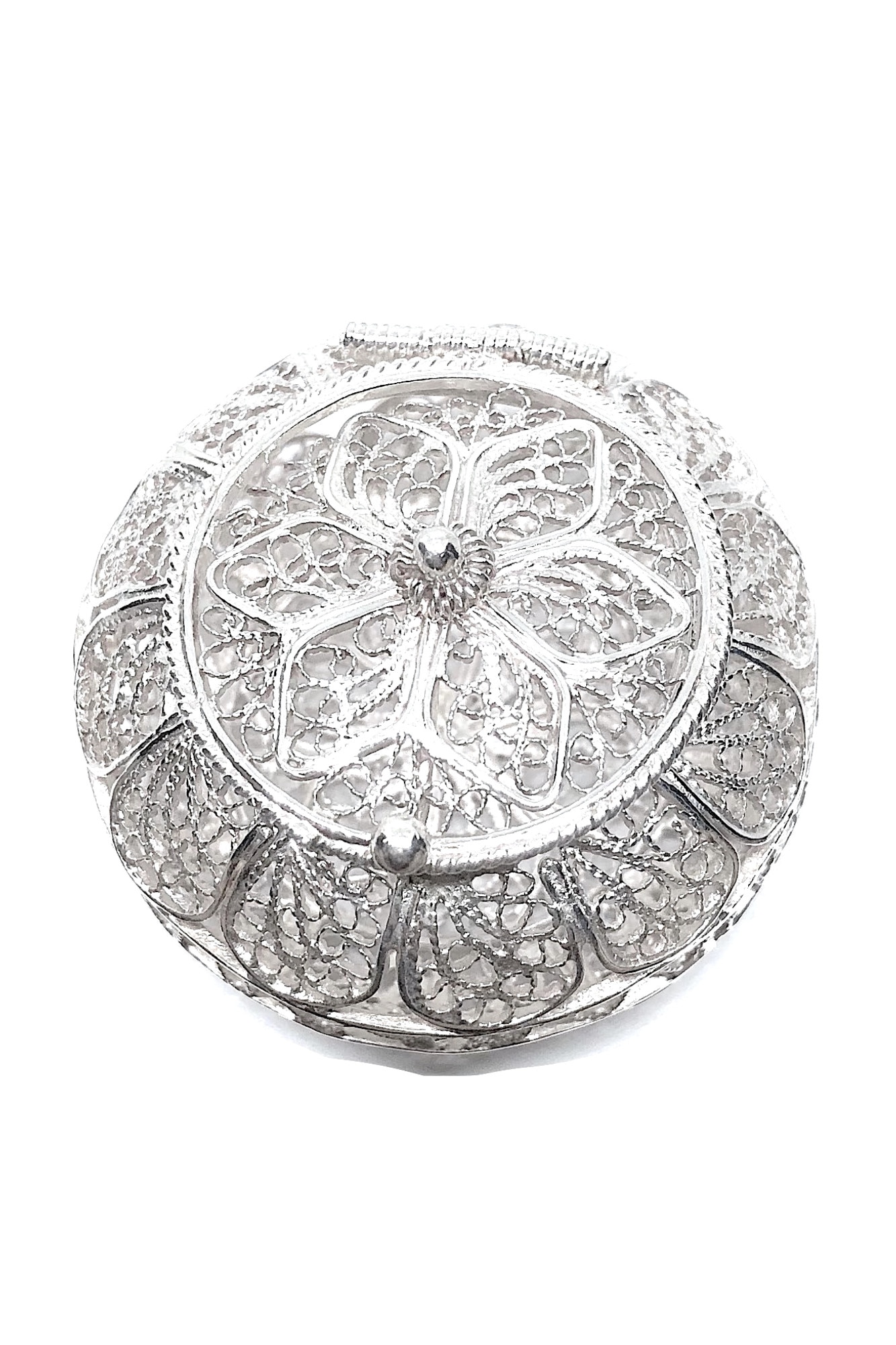 Cutiuta din Argint 925, in forma rotunda, lucrata manual, argintie, 3.5 ...