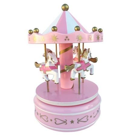 Decoratiune carusel cu caluti roz, din plastic, cu muzica, 17 cm - eMAG.ro