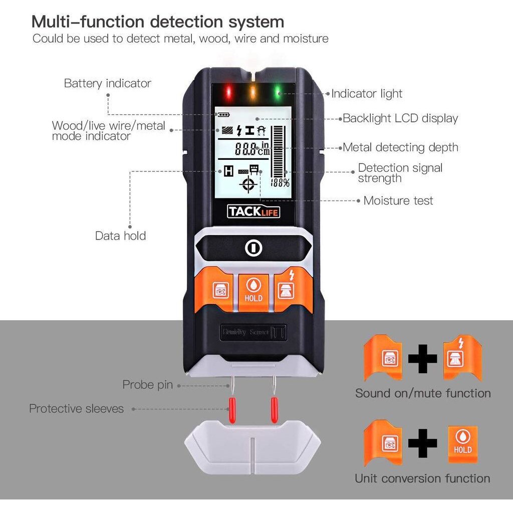 Aparat detectie cabluri electrice/lemn/fier beton in perete TACKLIFE ...
