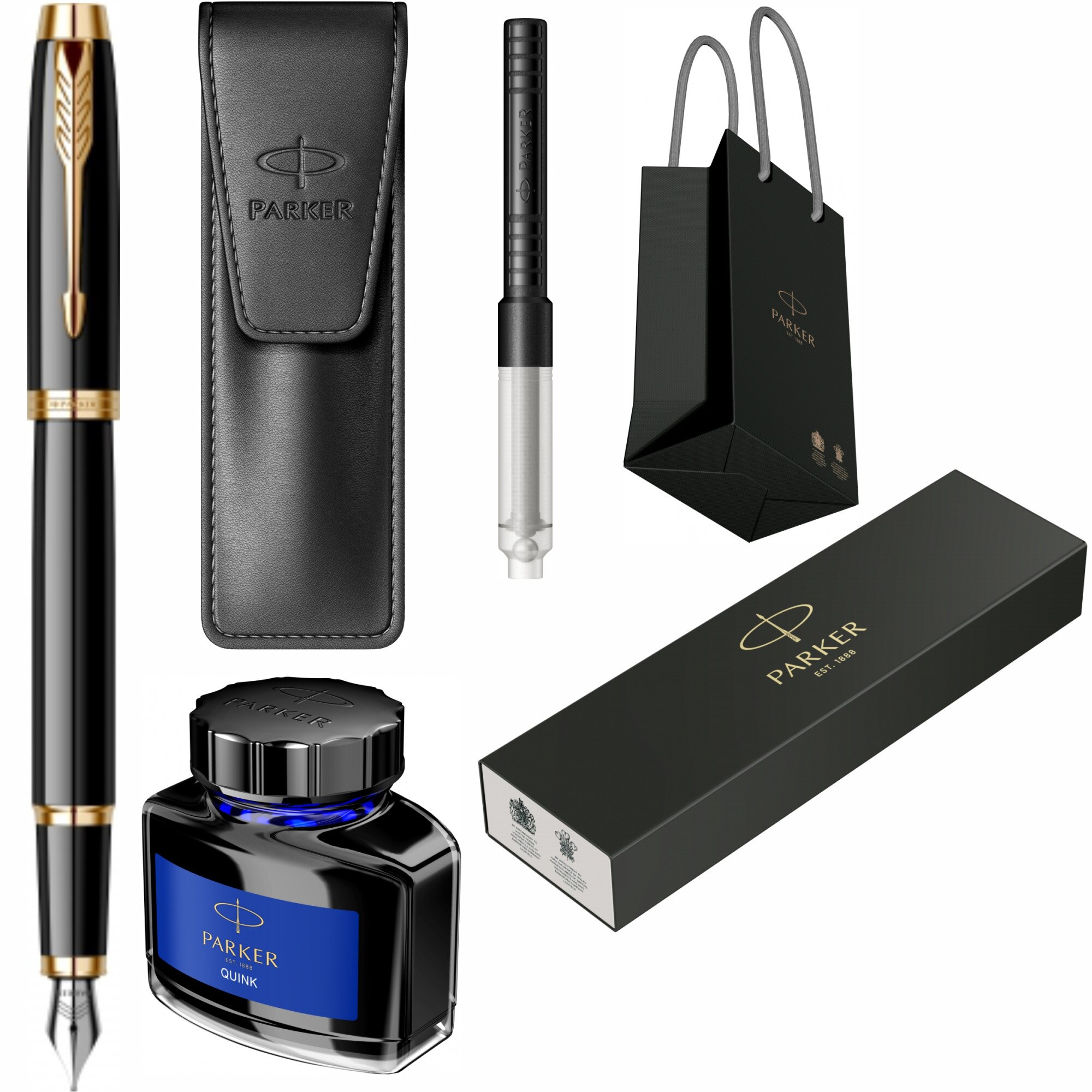 Set Parker Stilou IM Royal Black Lacquer GT gravat, cu convertor ...