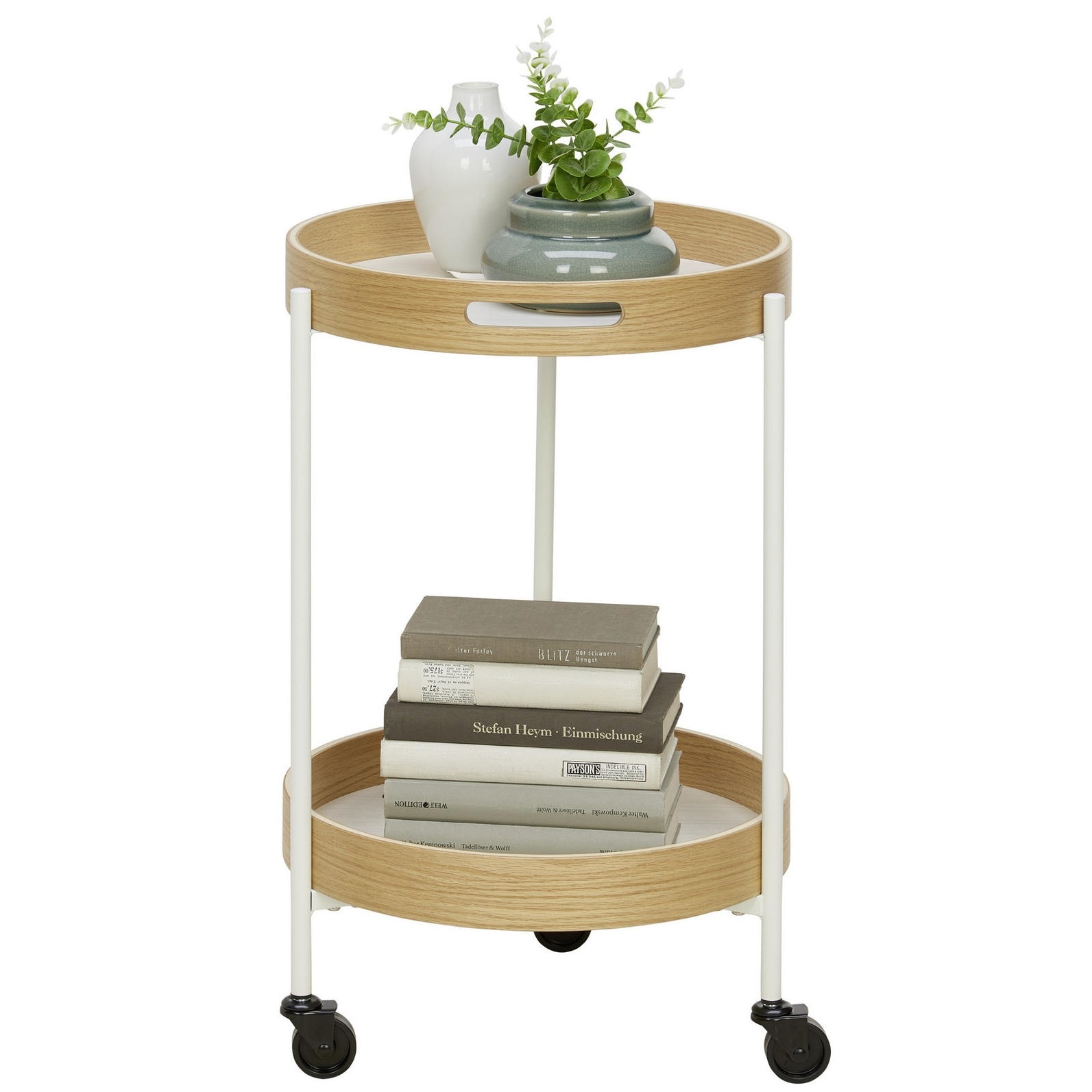 Masa rotunda mobila cu roti, Bej / Alb, 42 x 65 cm - eMAG.ro