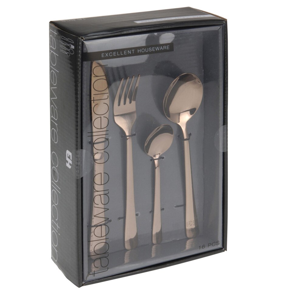 Комплект от 16 прибори Excellent Houseware, Инокс, Титаново покритие ...