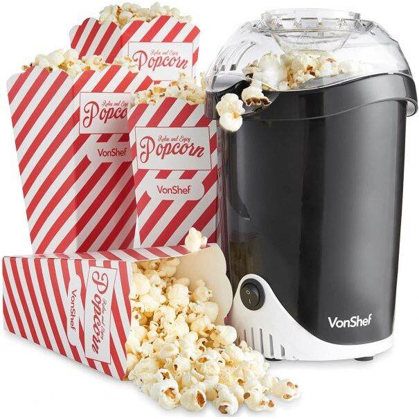 Aparat de facut popcorn, cu aer cald VonShef 2013036, 4 cutii de ...