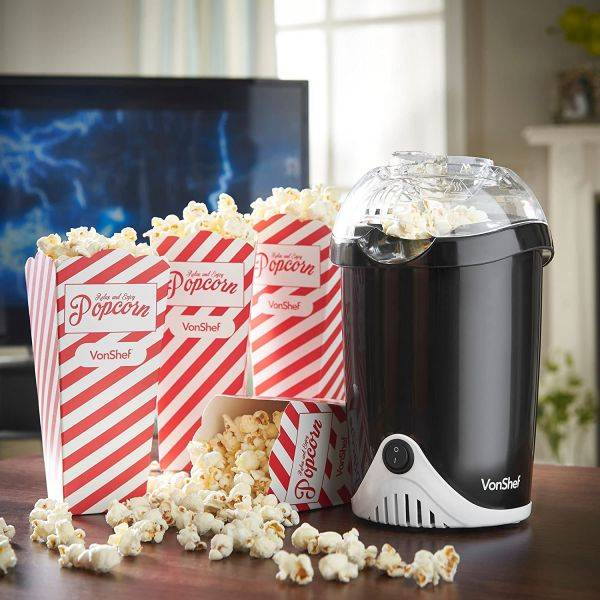 Aparat de facut popcorn, cu aer cald VonShef 2013036, 4 cutii de ...