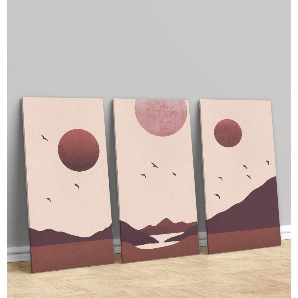 Set 3 Tablouri Canvas, Sunset, Stickermania, 40x80 cm - eMAG.ro